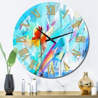 Designart 'Hand Brush Blue Flower on Turquoise Background' Farmhouse ...