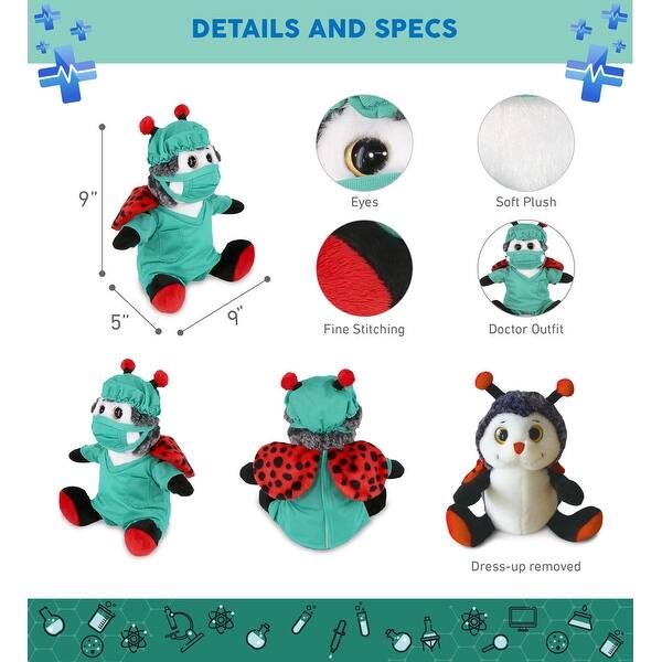 DolliBu Sitting Ladybug Doctor Plush with Cute Scrub Uniform and Cap ...