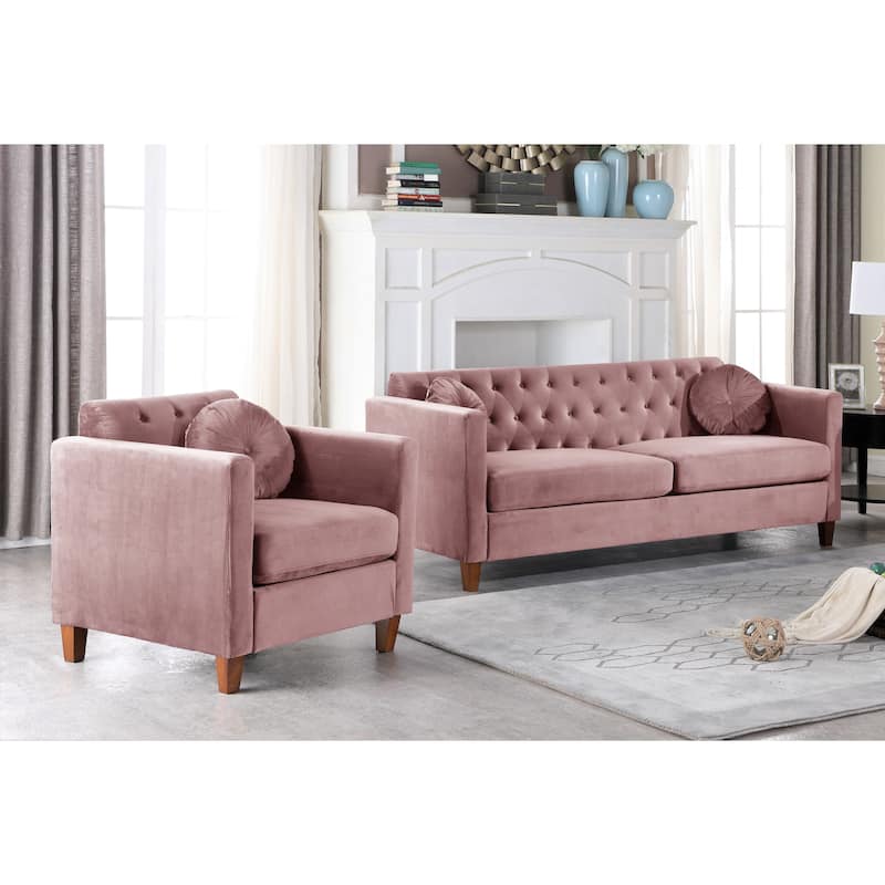 Persaud Kitts Classic Chesterfield Sofa and Chair Living Room Set - Overstock - 29820443