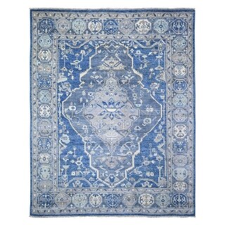 Hand Knotted Blue Tribal & Geometric with Wool Oriental Rug (8' x 10'1 ...