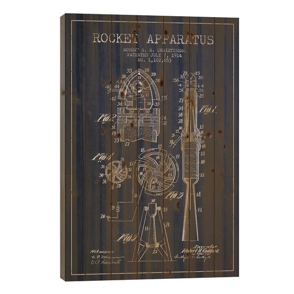 Rocket Apparatus Navy Blue Patent Blueprint Print On Wood by Aged Pixel ...