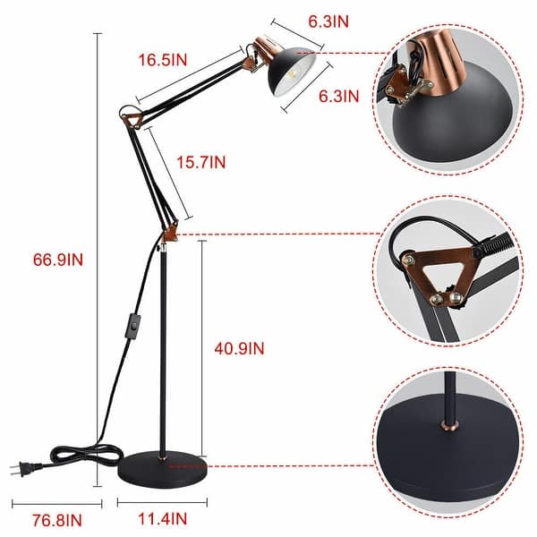 Metal Floor Lamp Architect Swing Arm Standing Adjustable Head - 1 - Bed ...