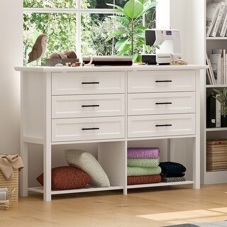 White Multi-Drawer Console Table with Open Storage Shelves - Bed Bath ...