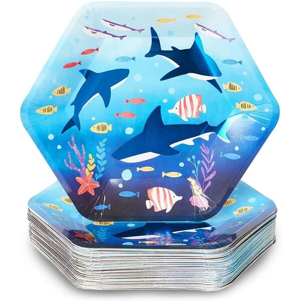 48 Pack Shark Birthday Party Disposable Paper Plates, Hexagon 9 Inches ...