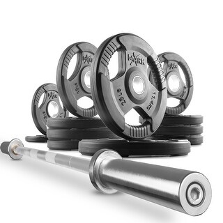 XMark 7 ft. Bar XM-3817-CHROME & Tri-Grip Olympic Weights Set XM-3377 ...