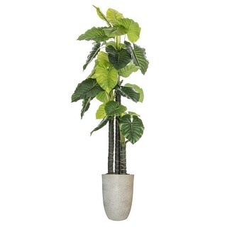Artificial Faux Real Touch 6.67 Ft Elephant Ears In Planter - Green ...