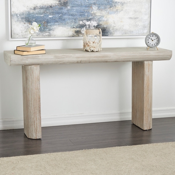 Brown Wood Slim Natural 1 Shelf Console Table with Glass Top and Rattan ...