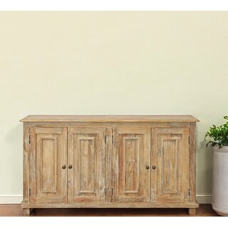 HomeRoots 60" Distressed Natural Solid Wood Sideboard with Four Doors ...