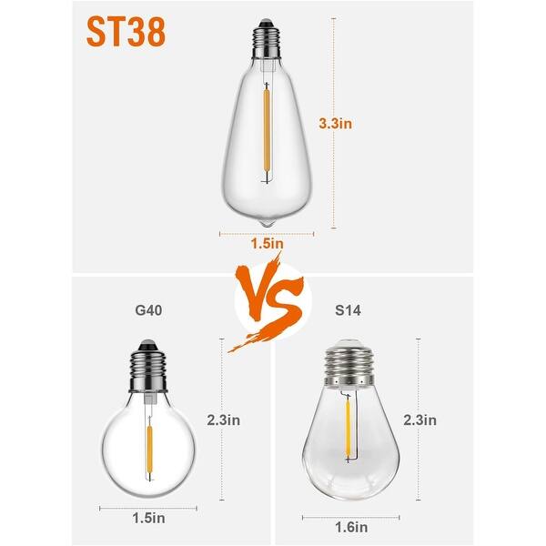 Outdoor LED String Lights IP65 Waterproof Vintag Bulbs - 2 Pack - Bed ...