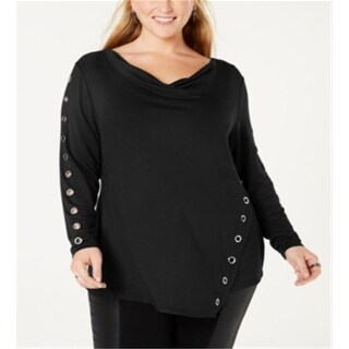 Belldini Women's Plus Grommet Trim Cowl Neck Tunic Black Size 3X - Bed ...
