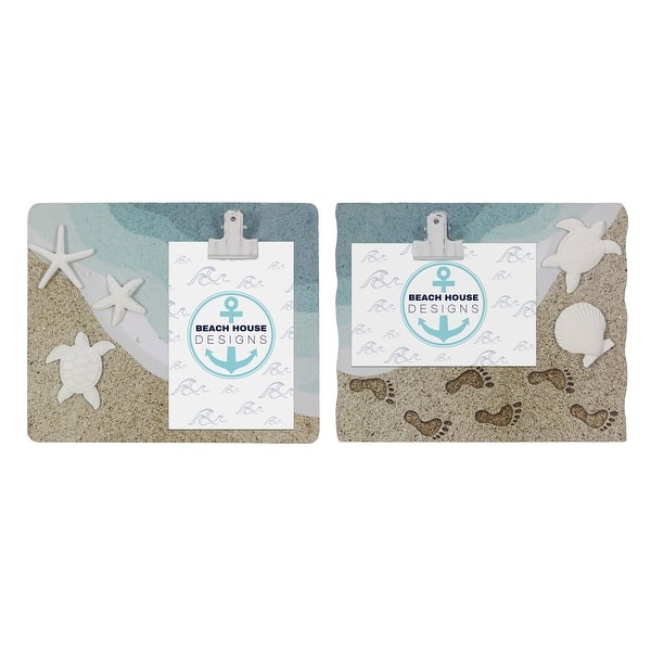 Sea Turtles Starfish and Shells 4X6 Photo Frame Clip Set of 2 Wood 9.25 ...
