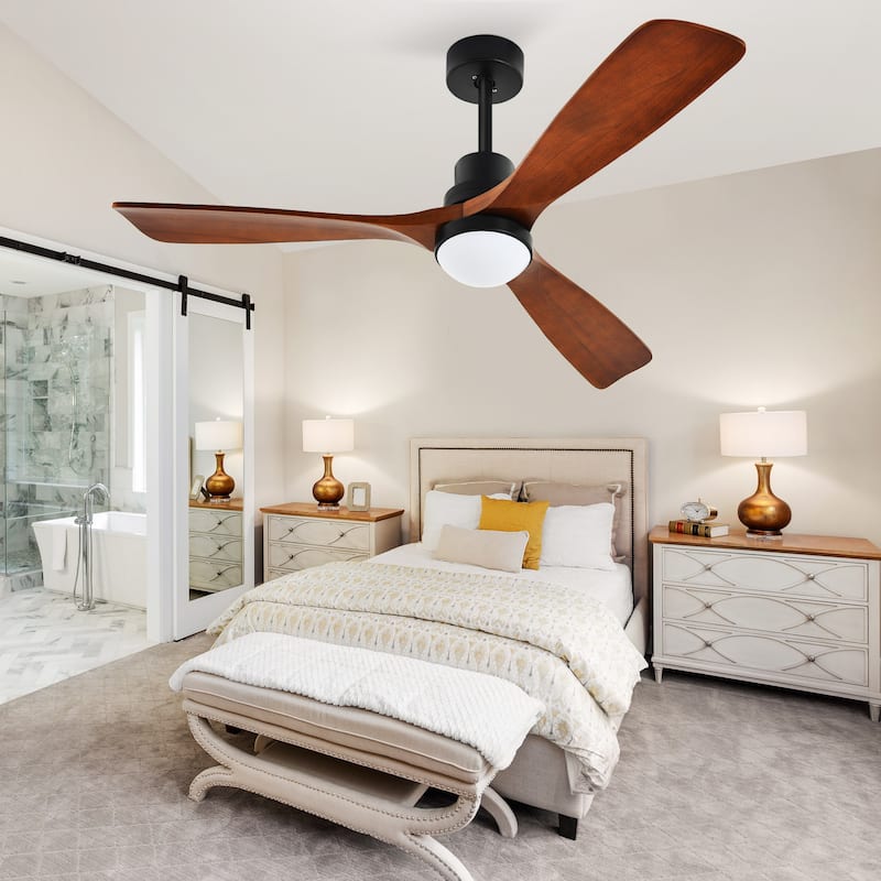 Moasis 52 inch Walnut Wood Ceiling Fan Light with Remote Control,LED 3 ...