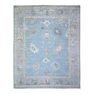 Hand Knotted Blue Oushak And Peshawar with Wool Oriental Rug (8'1" x 10 ...