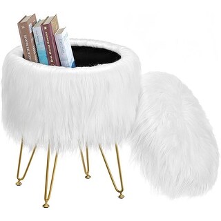 Stool Chair with Storage,Round with 4 Metal Legs - White - Bed Bath ...