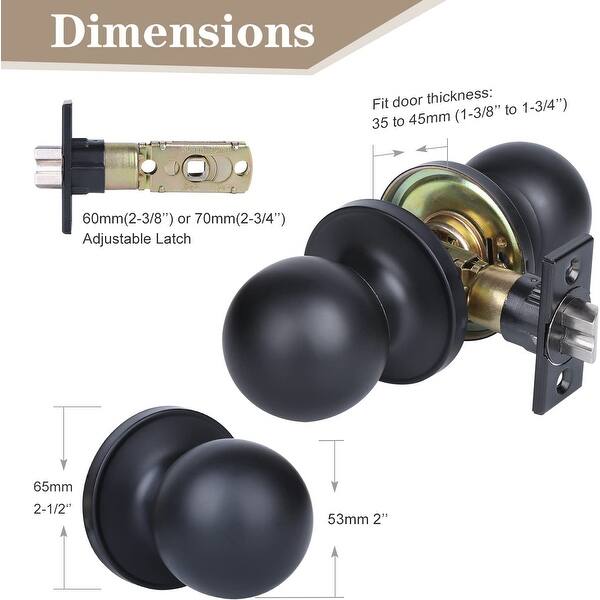 3 Pack Passage Door Knob, Keyless Round Knob Set for Hallway or Closet ...
