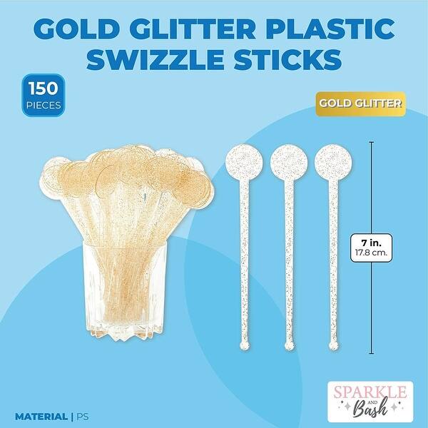 Gold Glitter Swizzle Sticks for Cocktails (7 Inches, Pack of 150) - Bed ...