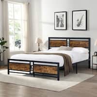 Full Size Metal Platform Bed Frame with Wood Headboard and Footboard ...