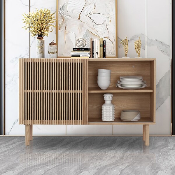 48.in Wood Oak Buffet Sideboard Accent Storage Cabinet Walnut