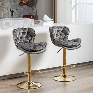 Modern Swivel Bar Stools Set of 2 Velvet Height Adjustable Dining ...