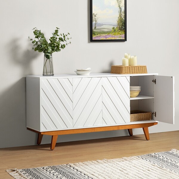 Hulala Home Joscha Mid Century Modern Sideboard with Solid Wood Tapered Legs by Black Size 60