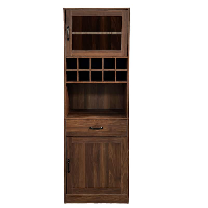Roomfitters Kitchen Pantry Cabinet with 12 Bottle Slots Glass Door Tall ...