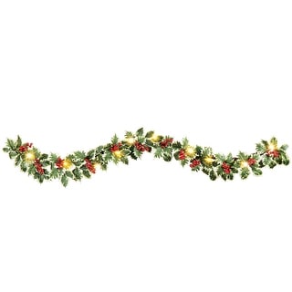 LED Lighted Holly Festive 5-Foot Long Garland - Green - 61 x 5 x 7 ...