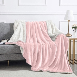 50" x 60" 400 Gsm Throws Sherpa Fleece Blanket Reversible Pink - Bed ...