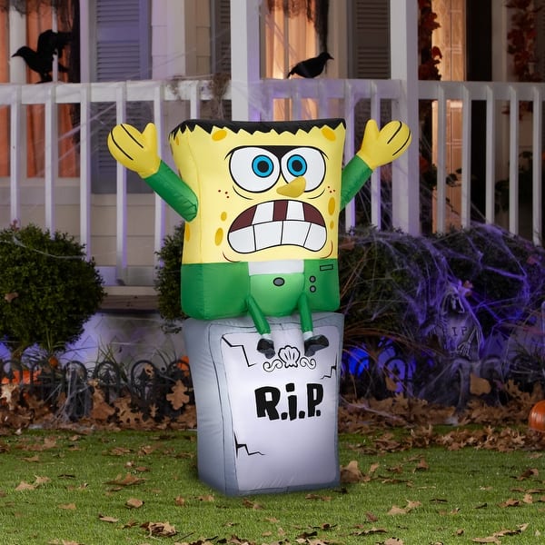 Gemmy Airblown SpongeBob as Monster on Tombstone Nick, 3 ft Tall, Multi ...