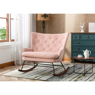 40.16" W Polyester Rocking Chairs with Sturdy Metal Base & Wood Legs ...