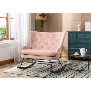 High Back Rocking Chiar Nursery, Comfortable Rocker Padded Seat, Modern ...