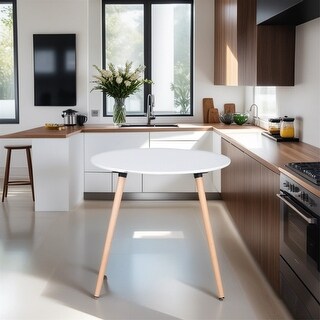 Modern Round Dining Table with Beech Wood Legs - N/A - Bed Bath ...