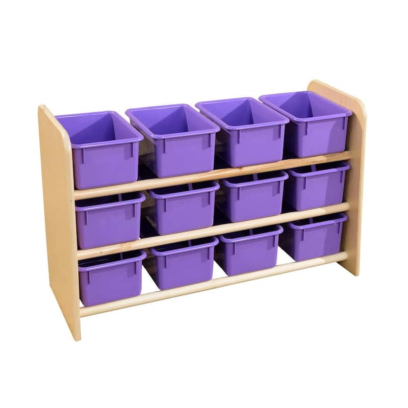 Wood Designs Sturdy 3 shelf Storage Rack with 12 Purple Pastel Color ...