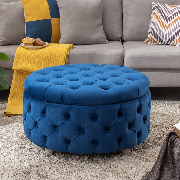 29.5 Wide Velvet Tufted Round Ottoman With Storage On Sale Bed Bath Beyond 37091657