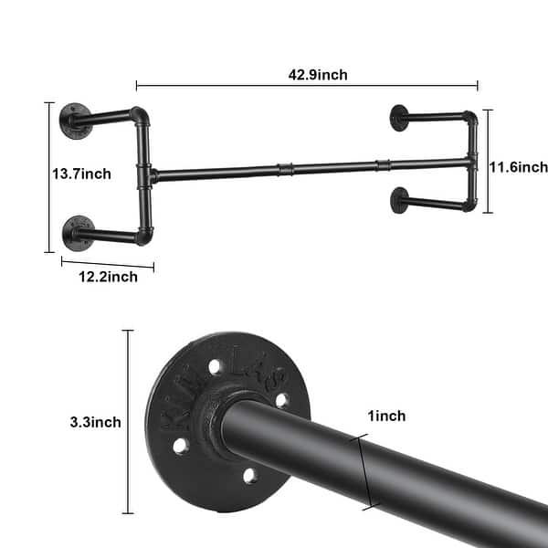 Industrial Pipe Clothes Rack Wall Mounted Hanging Rod Rail Garment ...
