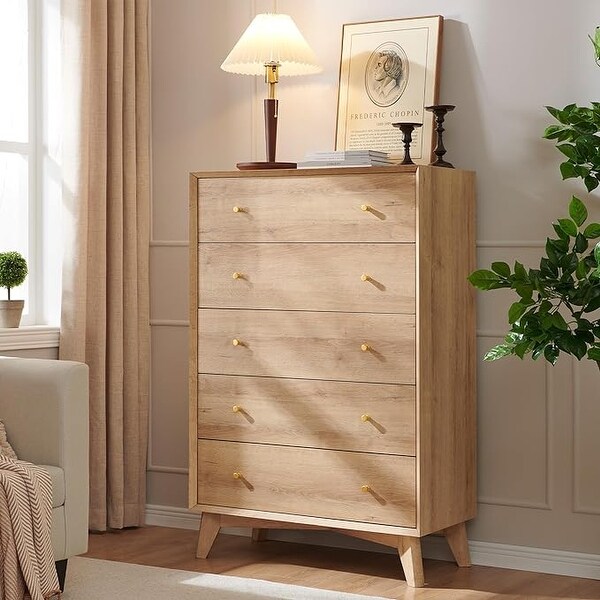 5 Drawers Wooden Dresser for Bedroom,Wood Rustic Drawer Chest - Bed ...