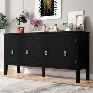Four-Door Sideboard with Geometric Line Patterns and Vintage Metal ...