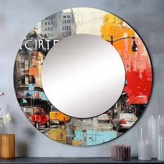 Designart "Urban Collage II" Abstract Collages Round Mirror For Wall ...