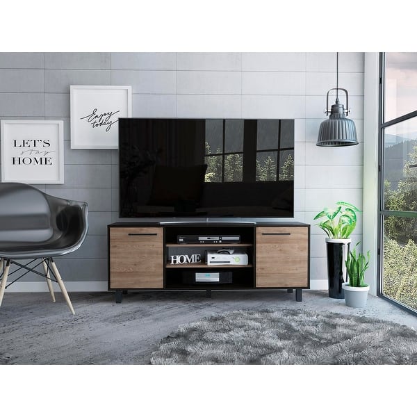 Two-Toned Wood TV Stand with 3 Shelves and 2 Doors - Bed Bath & Beyond ...