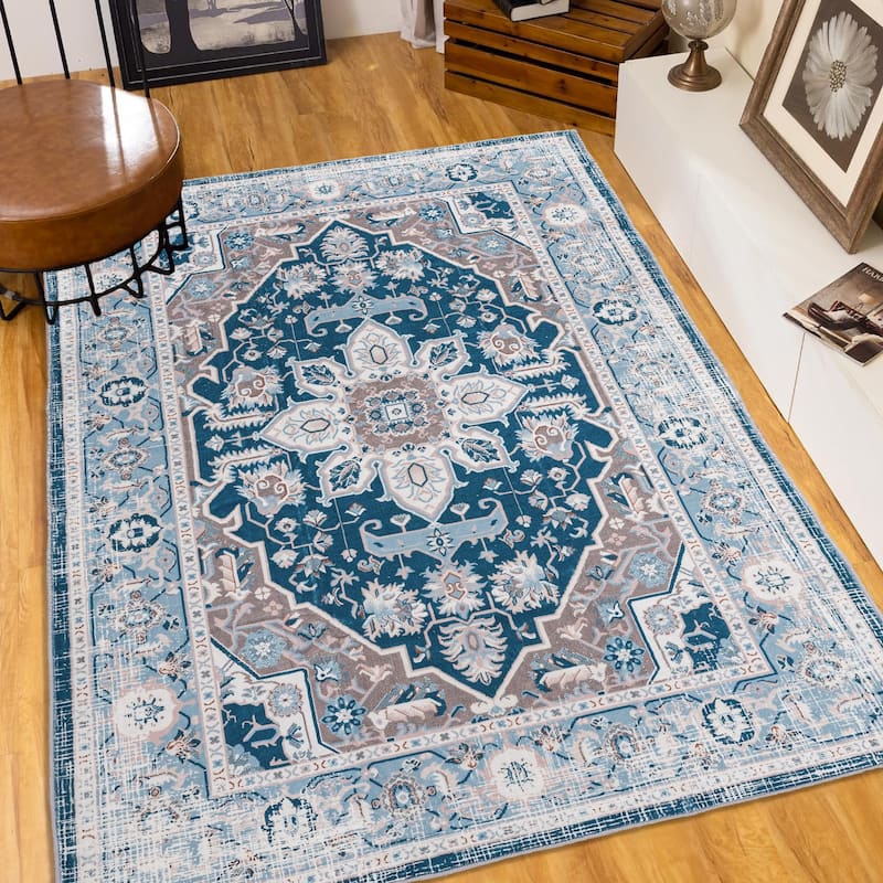 Area Rug 6x9 Vintage Bohemia Large Persian Non-slip Washable Rug Flower ...