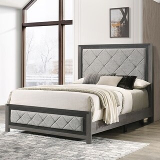 Modern Transitional Panel Bed Tufted Headboard Footboard Wooden Bedroom ...