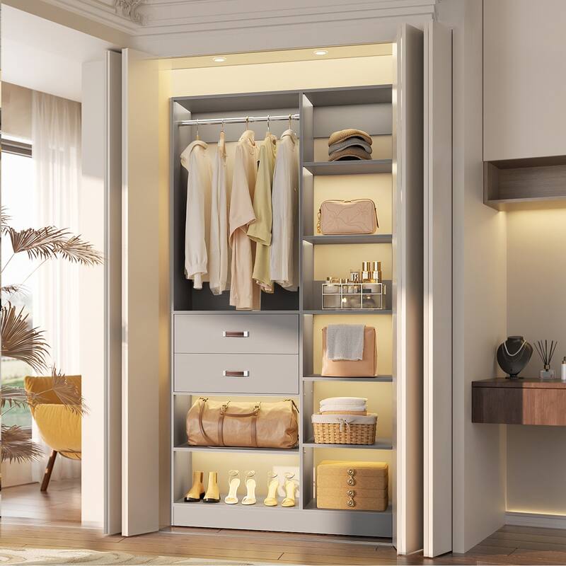 40''-120'' Large Closet System with Tower Shelves and Wood Drawers ...