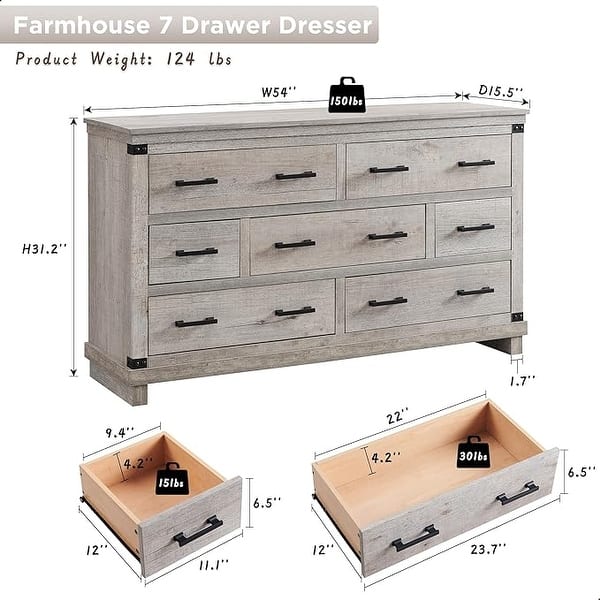 Farmhouse 7 Drawers Dresser, Wood Chest of Drawers, Closet Dresser ...