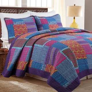 3pc Full/Queen Plaid Reversible Cotton Quilt Set Purple - Bed Bath ...