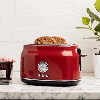 2-Slice Wide Slot Stainless Steel Countertop Retro Toaster, Red - Bed ...
