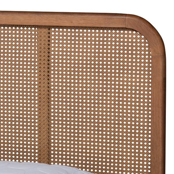 Elston Mid-Century Modern Synthetic Rattan Wood Platform Bed -Walnut ...