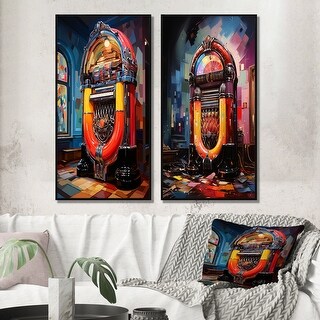 Designart "Jukeboxes Nostalgic Melodies" Jukeboxes Framed Wall Art Set ...