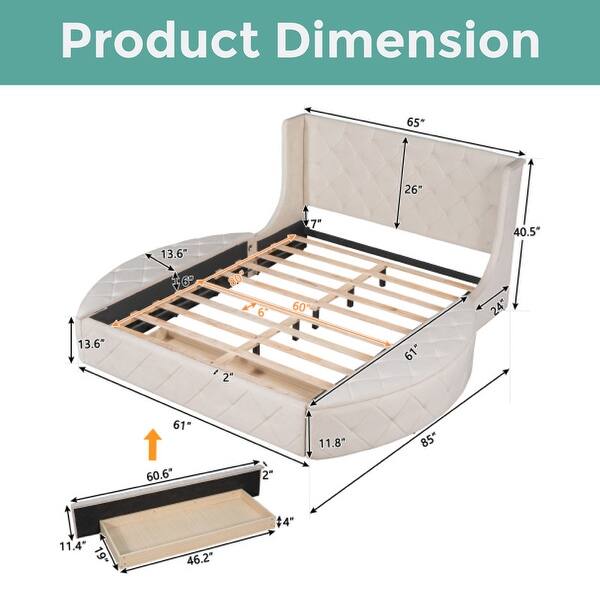 10 Reinforced Slats storage bed Beige queen size Upholstered tufted bed ...