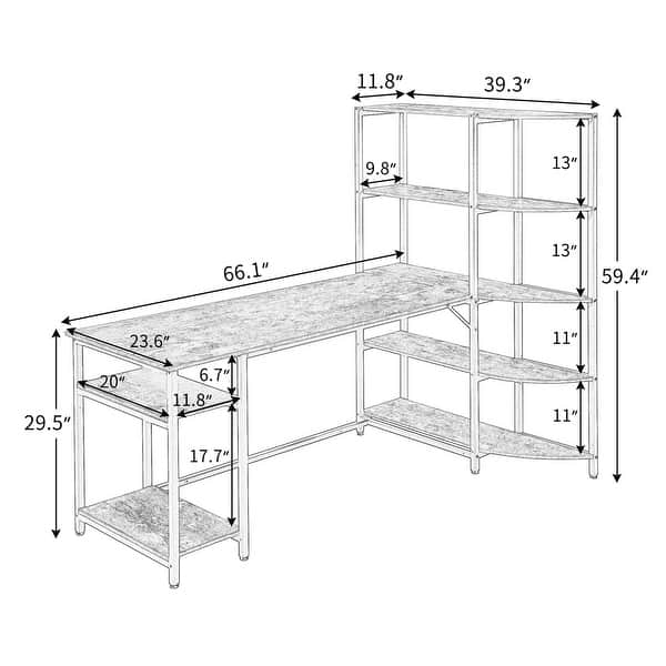 Merax Computer Desk with 5 Tier Corner Bookshelf and Tower Shelf - Bed ...