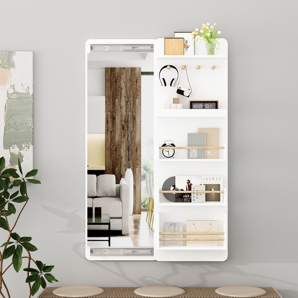 47.2 H Bathroom Mirror Wall Mounted Mirror Storage Shelves and Hooks 47.2 x15.7 Bed Bath Beyond 39075428