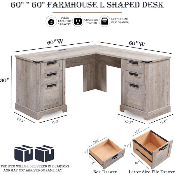 60 Farmhouse L Shaped Executive Desk Wood Corner Desk Computer Desk On Sale Bed Bath Beyond 41040066